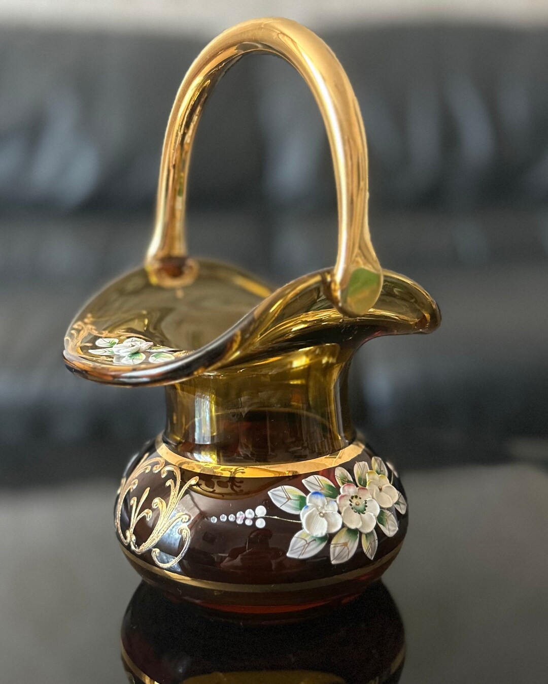 Small Vintage Bohemia Glass Basket Handmade - Etsy