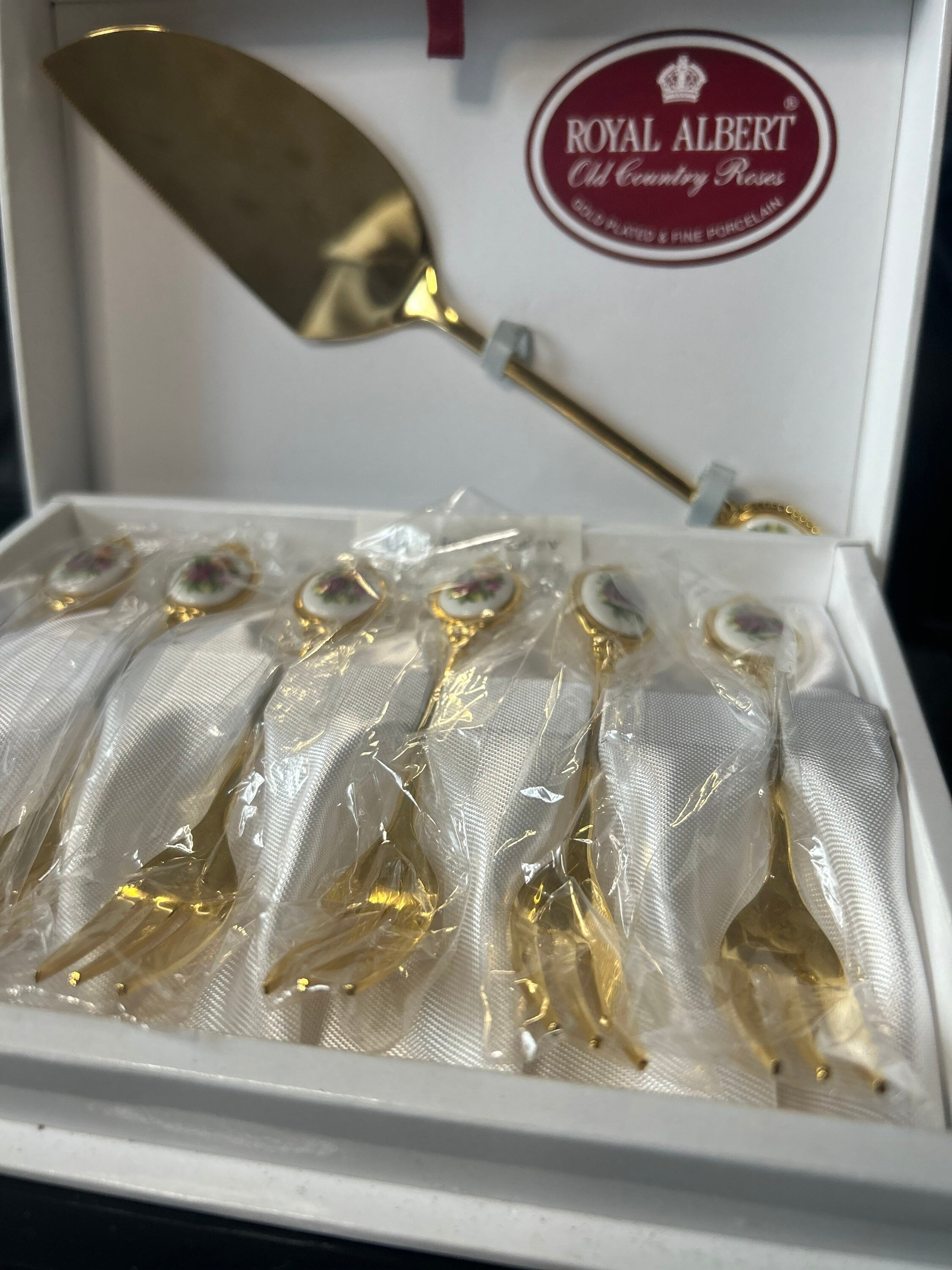 Royal Albert Old Country Roses Gold Plated Forks Set and Cake - Etsy