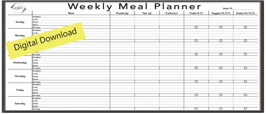 Digital Weekly Meal Planner | Printable | Includes Daily Value Tracker ...
