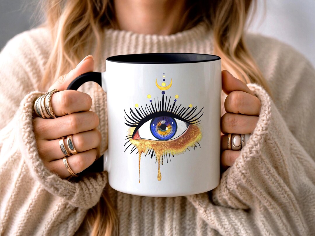 Blue-gold Spiritual Evil Eye Mug, Mystical All Seeing Eye Ceramic Mug ...