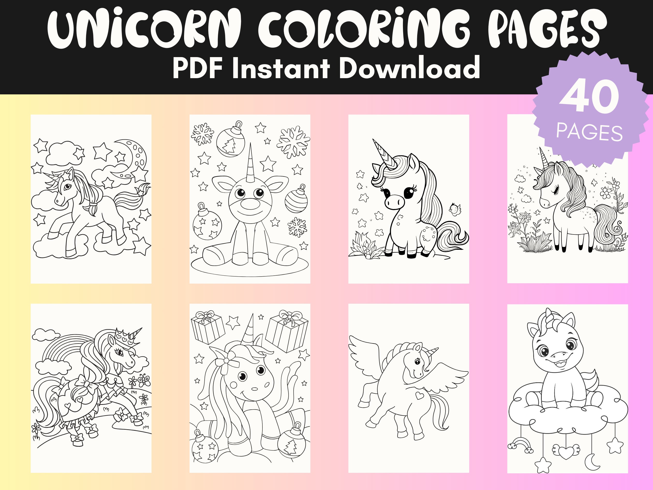 Unicorn Coloring Page Set Instant Download Kids Unicorn - Etsy