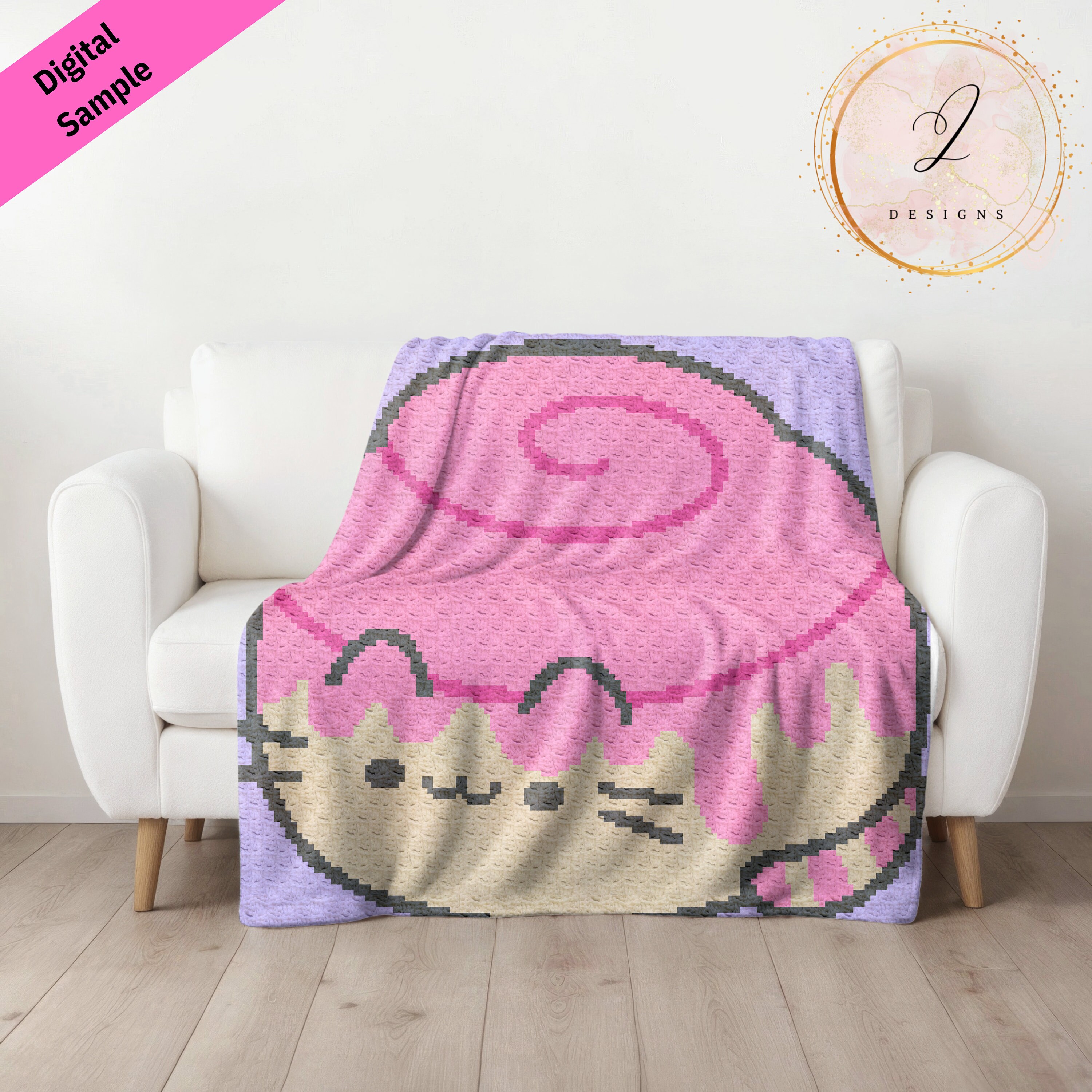 Strawberry Cinnamon Roll Cat C2C Crochet Blanket Pattern & Graph, Cat ...
