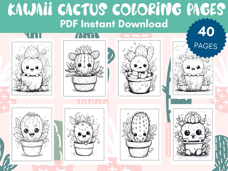 Kawaii Cactus Coloring Page Set Instant Download Digital - Etsy