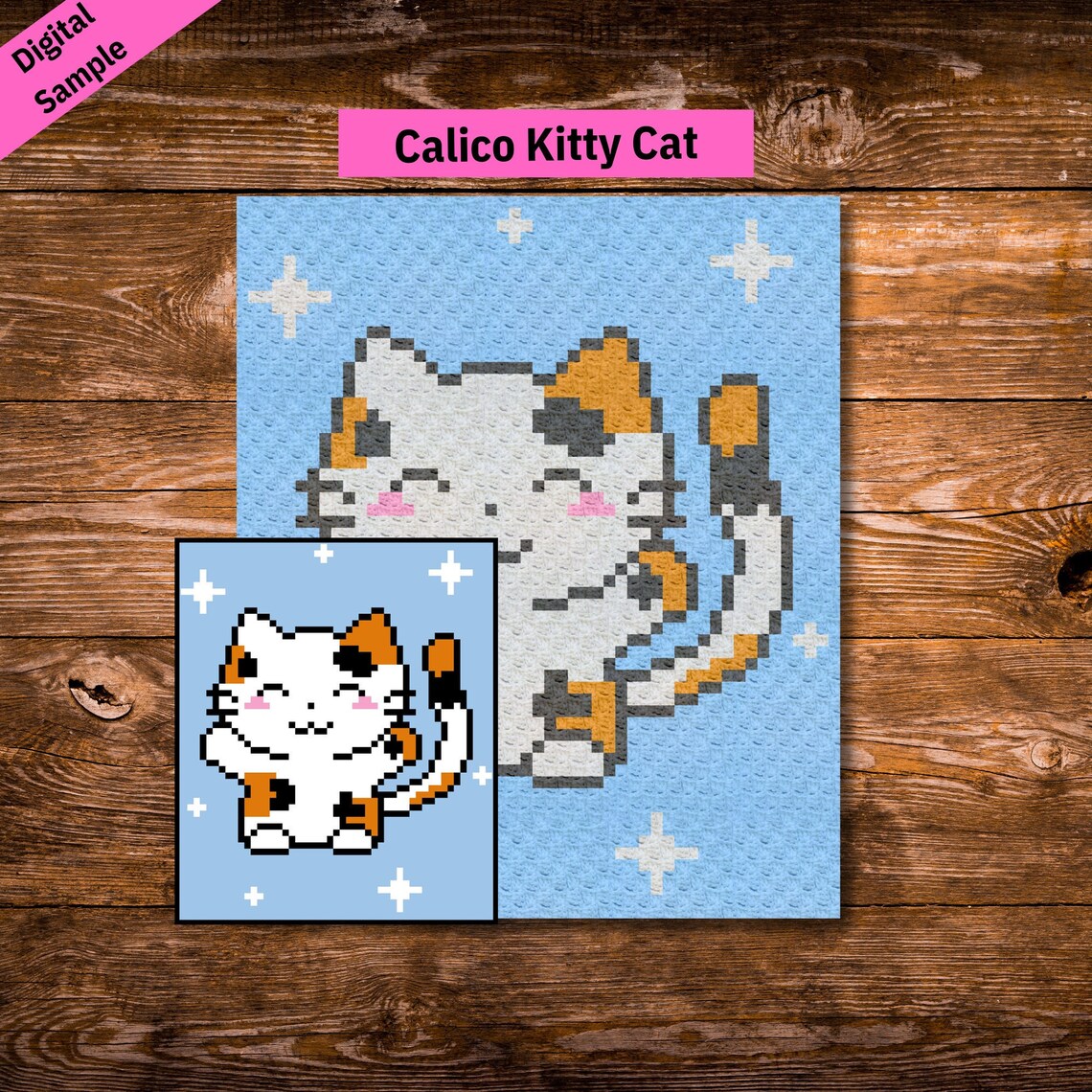 Calico Kitty Cat C2C Crochet Blanket Pattern & Graph, Cat Crochet ...