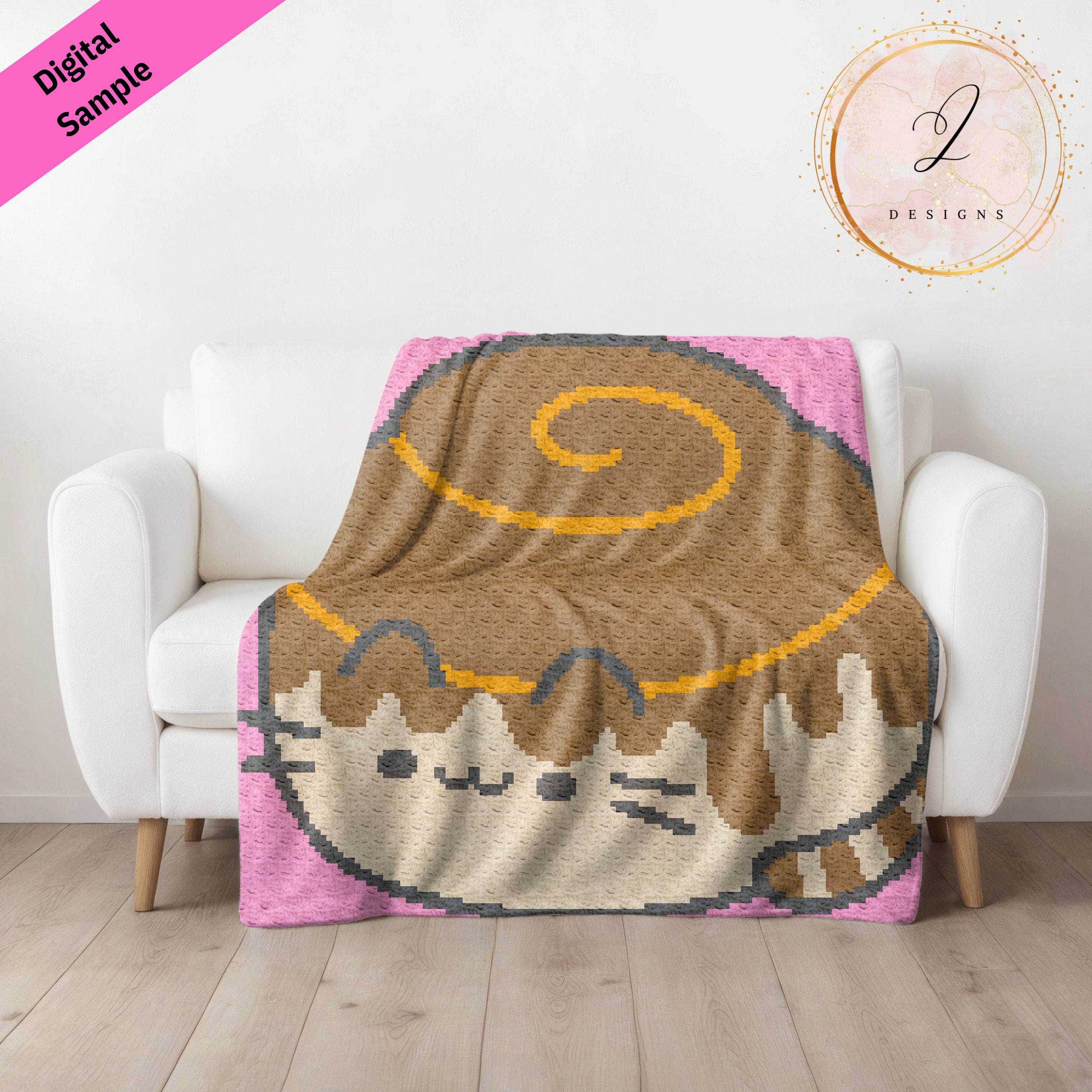 Cinnamon Roll Cat C2C Crochet Blanket Pattern & Graph, Cat Crochet ...
