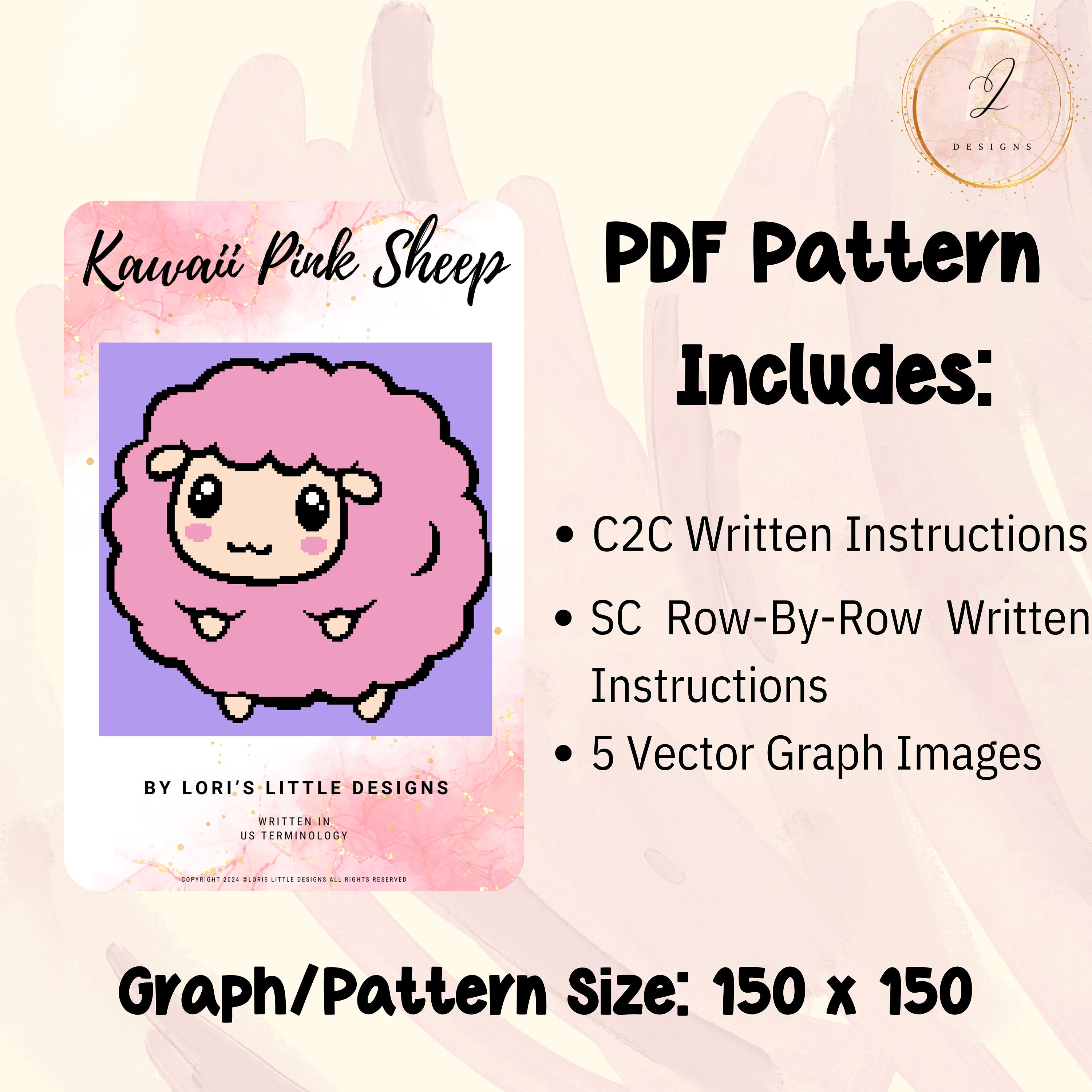 Kawaii Pink Sheep C2C Crochet Blanket Pattern & Graph, Crochet Baby ...
