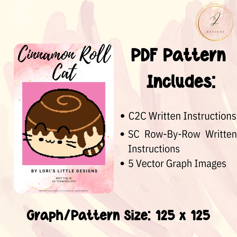 Cinnamon Roll Cat C2C Crochet Blanket Pattern & Graph, Cat Crochet ...
