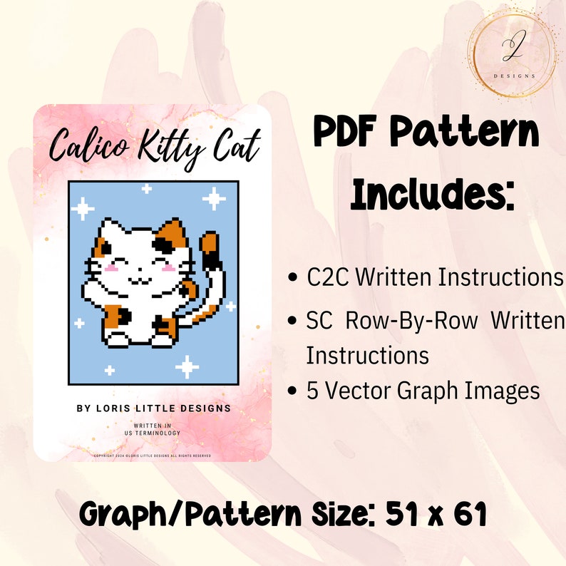 Calico Kitty Cat C2C Crochet Blanket Pattern & Graph, Cat Crochet ...