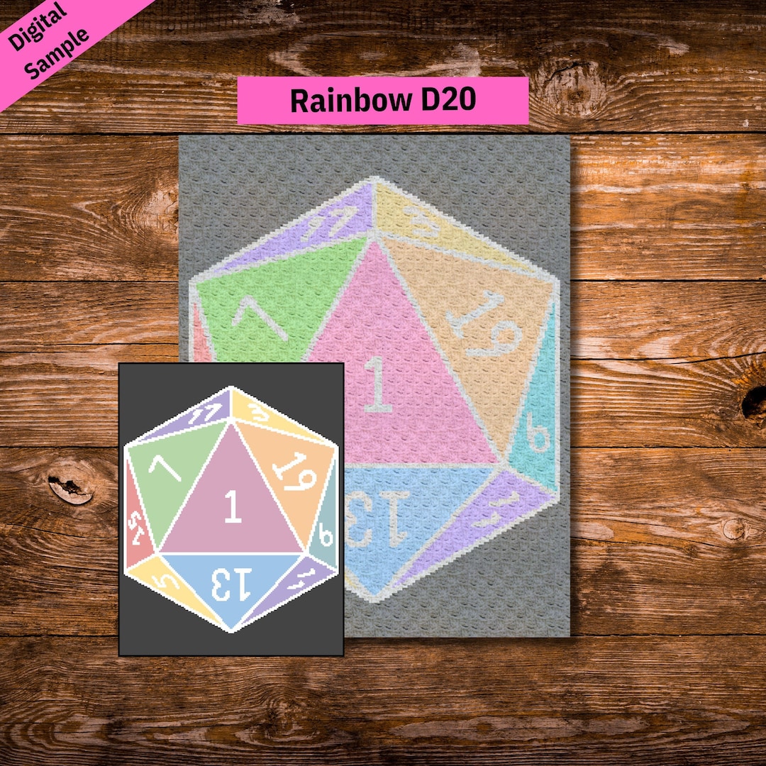 Rainbow D20 Nat 1 Dnd C2C Crochet Blanket Pattern & Graph, Corner to ...