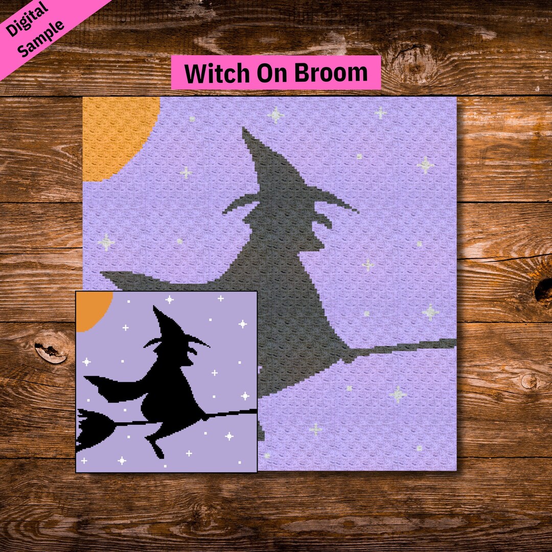 Witch on Broom C2C Crochet Blanket Pattern & Graph, Witch Crochet ...