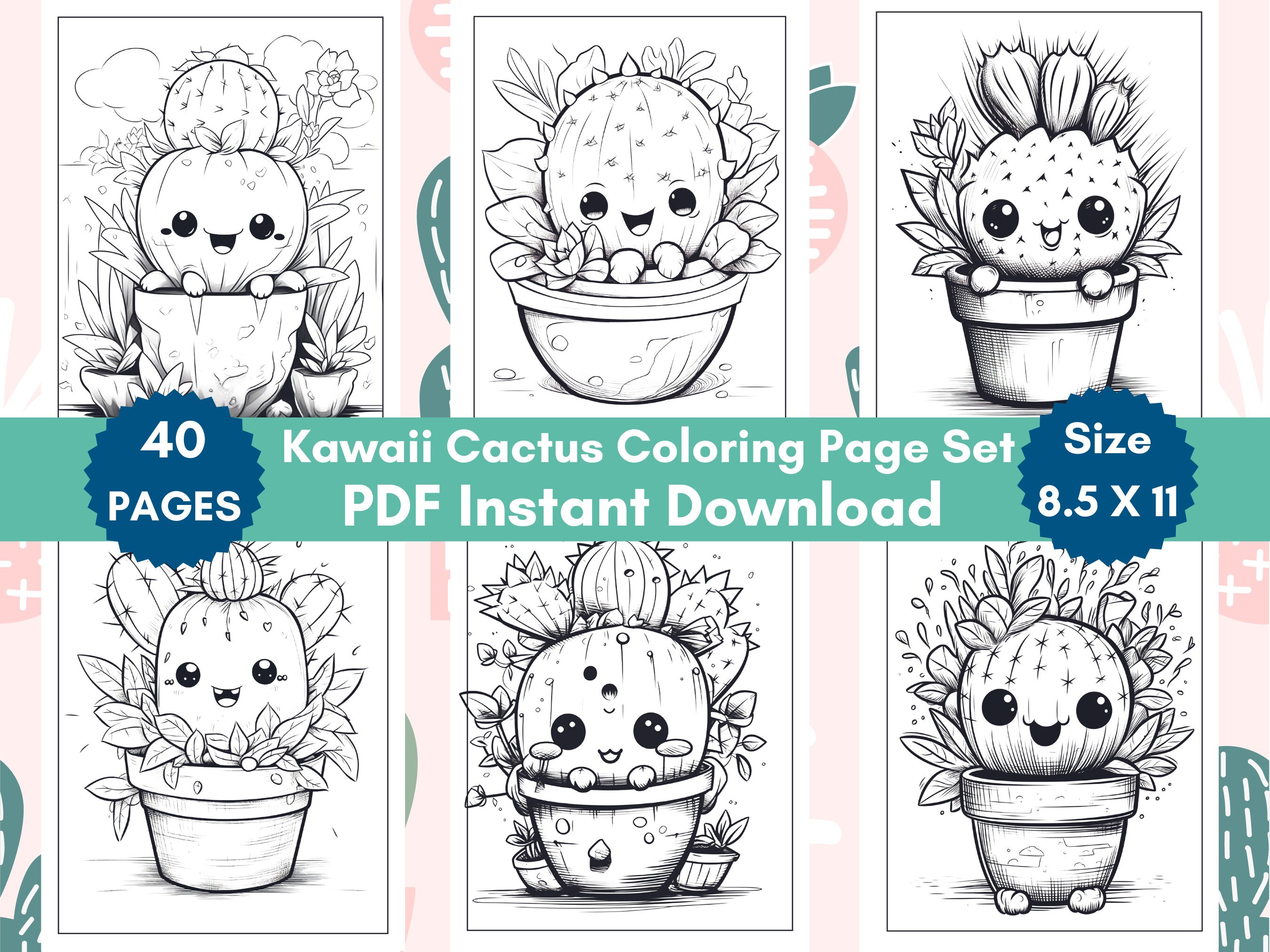 Kawaii Cactus Coloring Page Set Instant Download Digital - Etsy