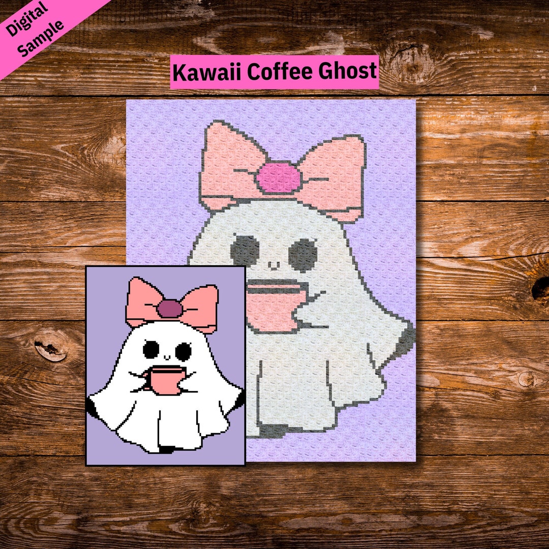 Kawaii Coffee Ghost C2C Crochet Blanket Pattern & Graph, Halloween ...