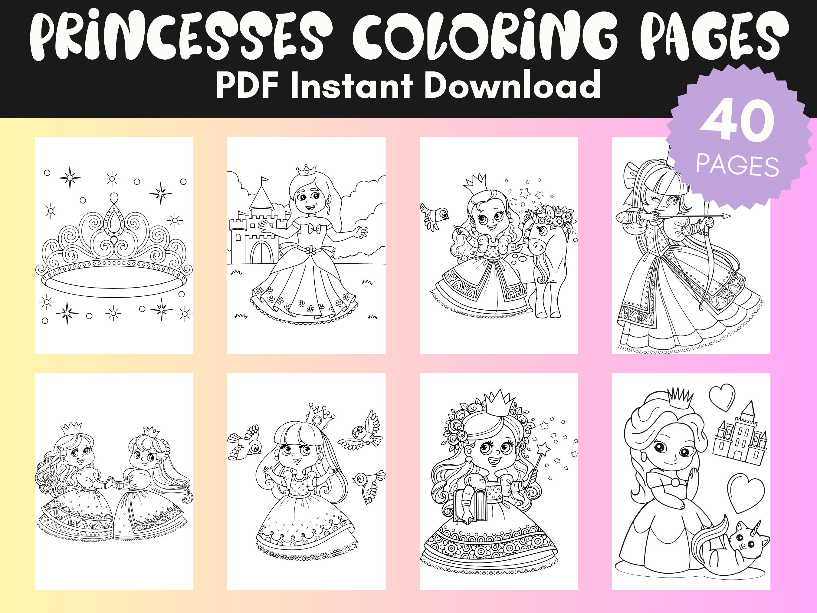 Princess Coloring Page Set Instant Download Kids Activity - Etsy
