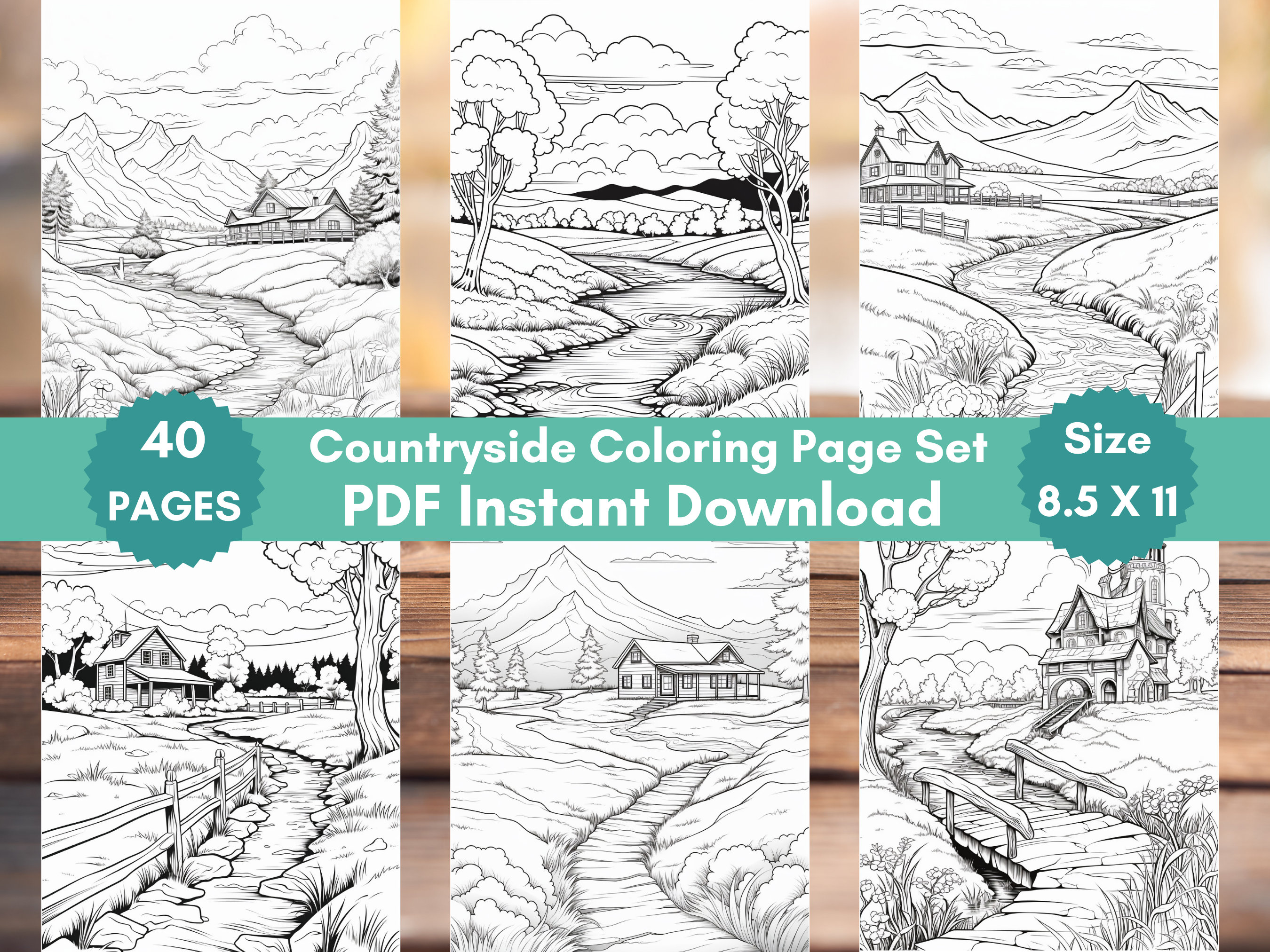 Countryside Coloring Page Set Instant Download Digital - Etsy