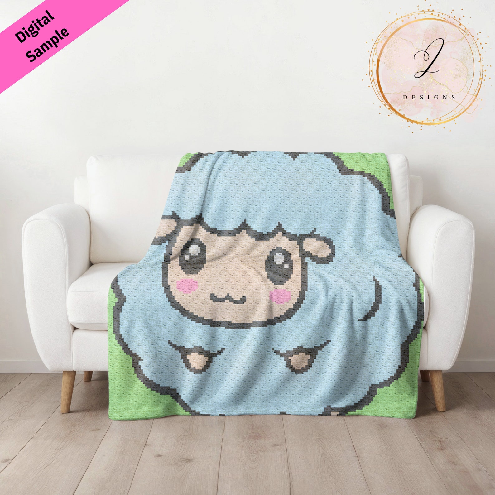 Kawaii Blue Sheep C2C Crochet Blanket Pattern & Graph, Crochet Baby ...