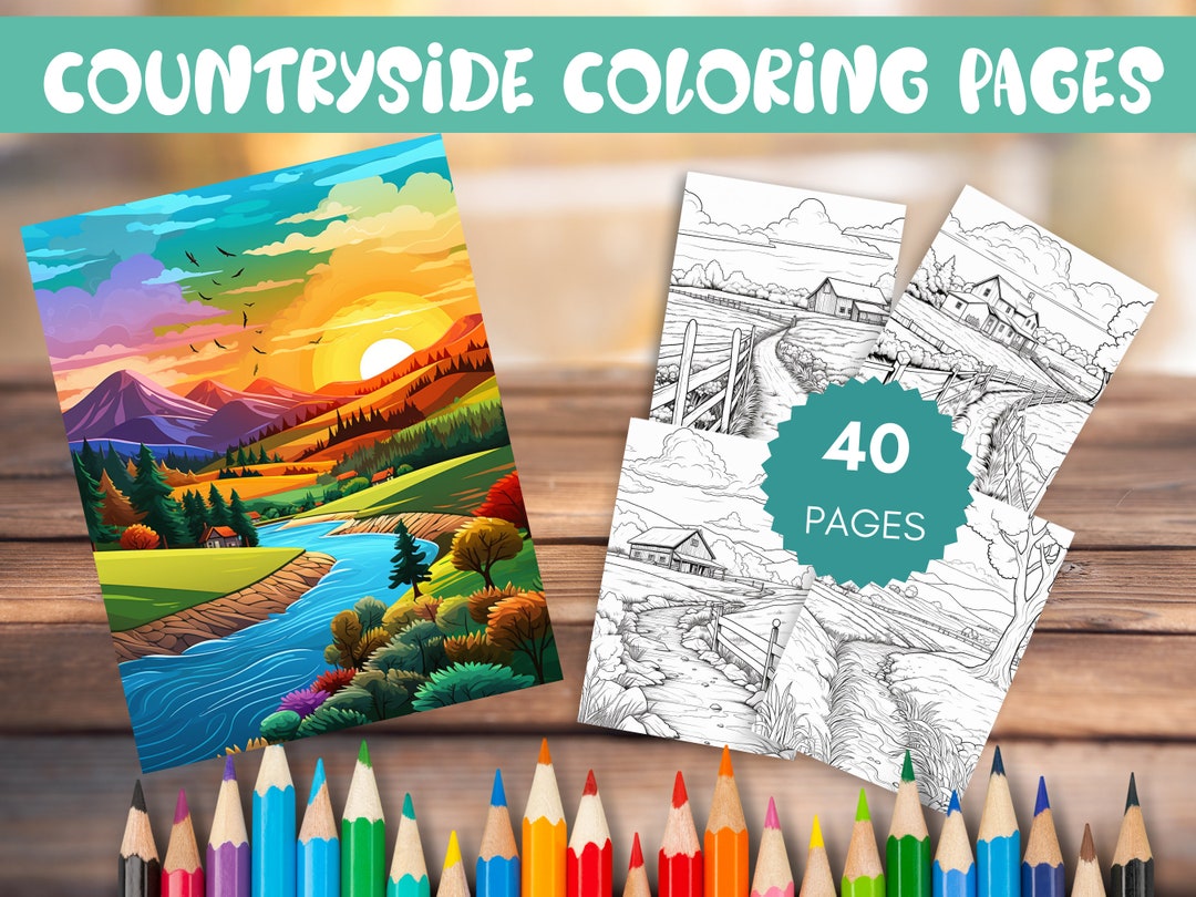 Countryside Coloring Page Set Instant Download Digital - Etsy
