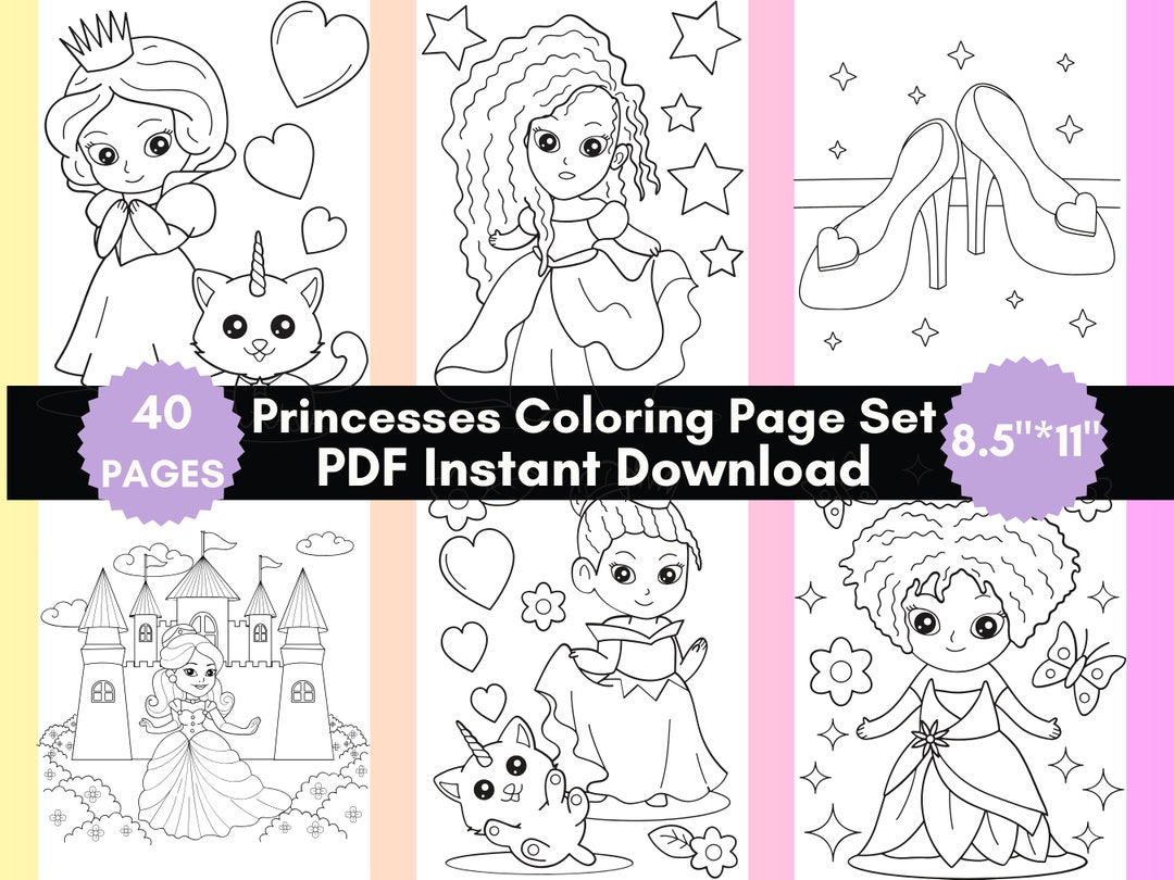 Princess Coloring Page Set Instant Download Kids Activity - Etsy