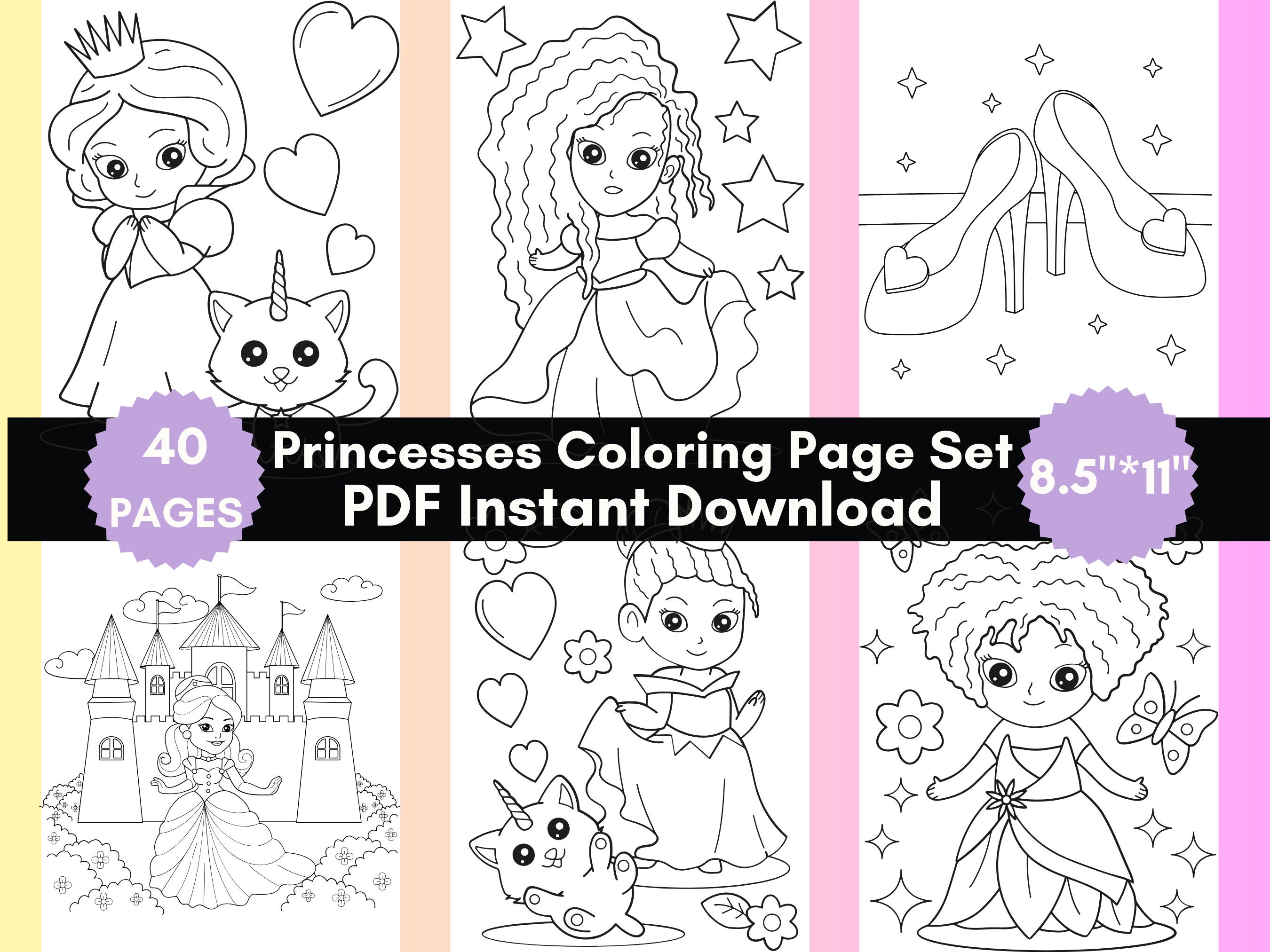 Princess Coloring Page Set Instant Download Kids Activity - Etsy