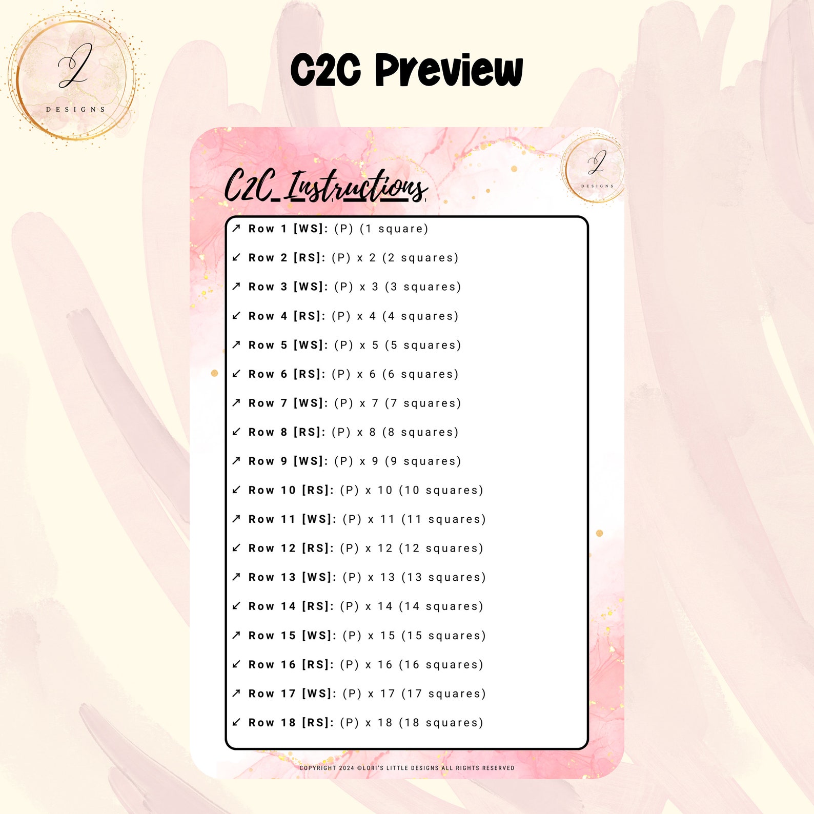 Cinnamon Roll Cat C2C Crochet Blanket Pattern & Graph, Cat Crochet ...