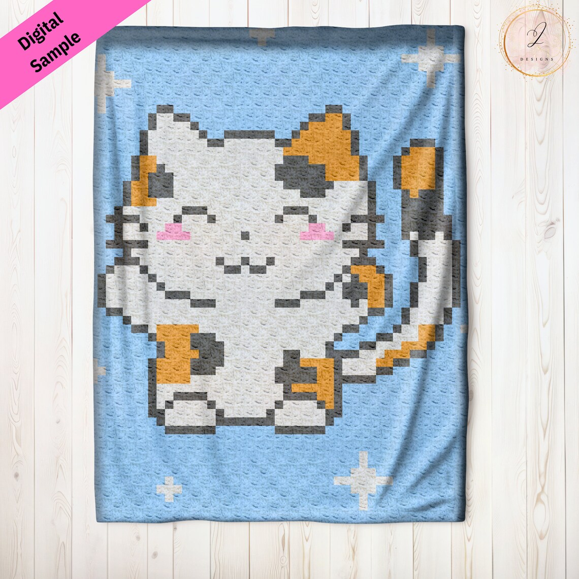 Calico Kitty Cat C2C Crochet Blanket Pattern & Graph, Cat Crochet ...