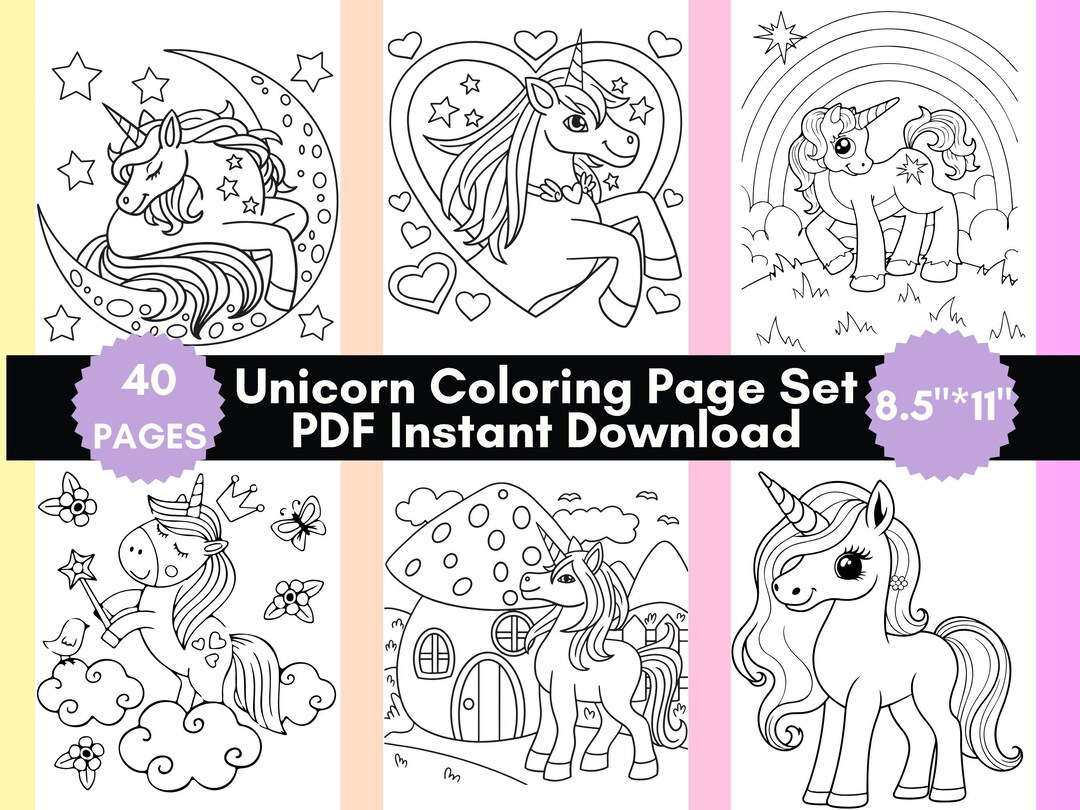 Unicorn Coloring Page Set Instant Download Kids Unicorn - Etsy