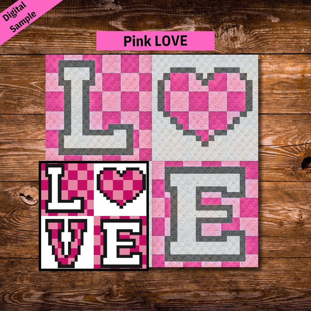 Pink LOVE Heart (small Version) C2C Crochet Blanket Pattern & Graph ...