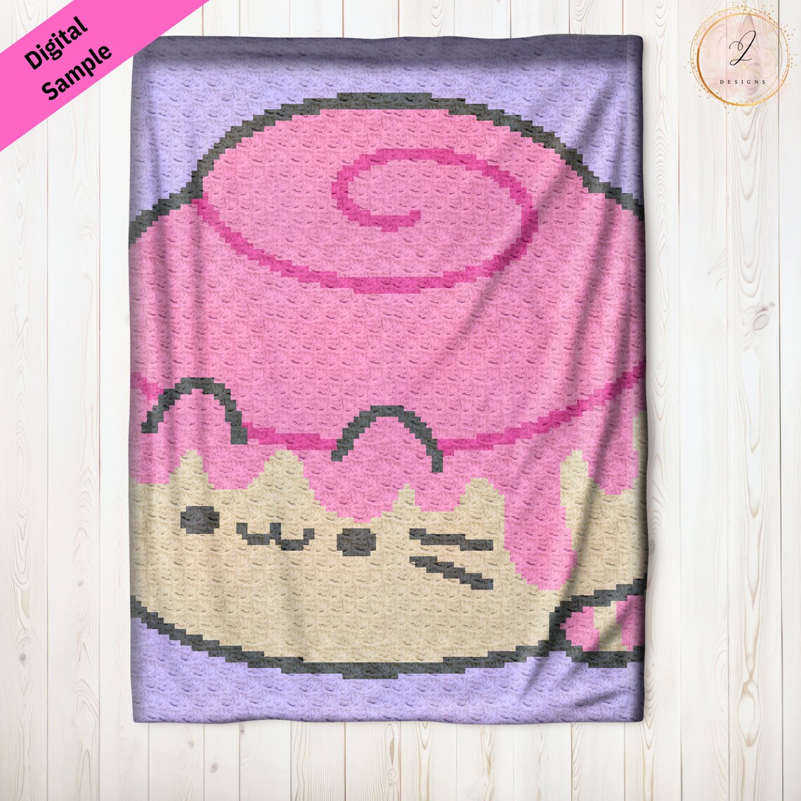 Strawberry Cinnamon Roll Cat C2C Crochet Blanket Pattern & Graph, Cat ...