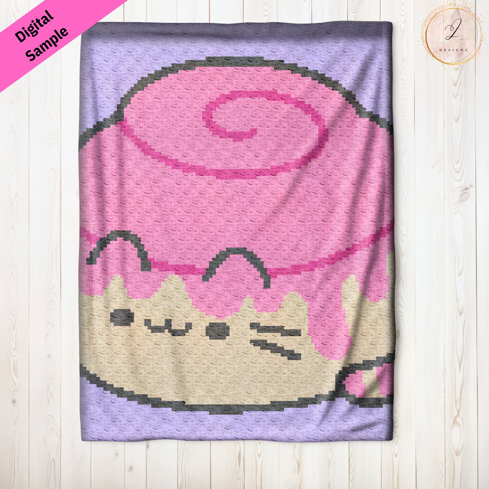 Strawberry Cinnamon Roll Cat C2C Crochet Blanket Pattern & Graph, Cat ...