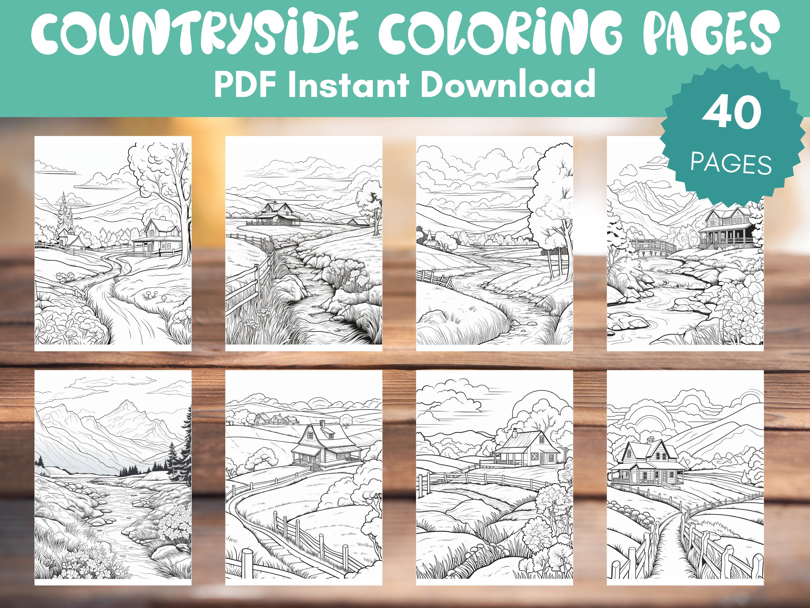 Countryside Coloring Page Set Instant Download Digital - Etsy