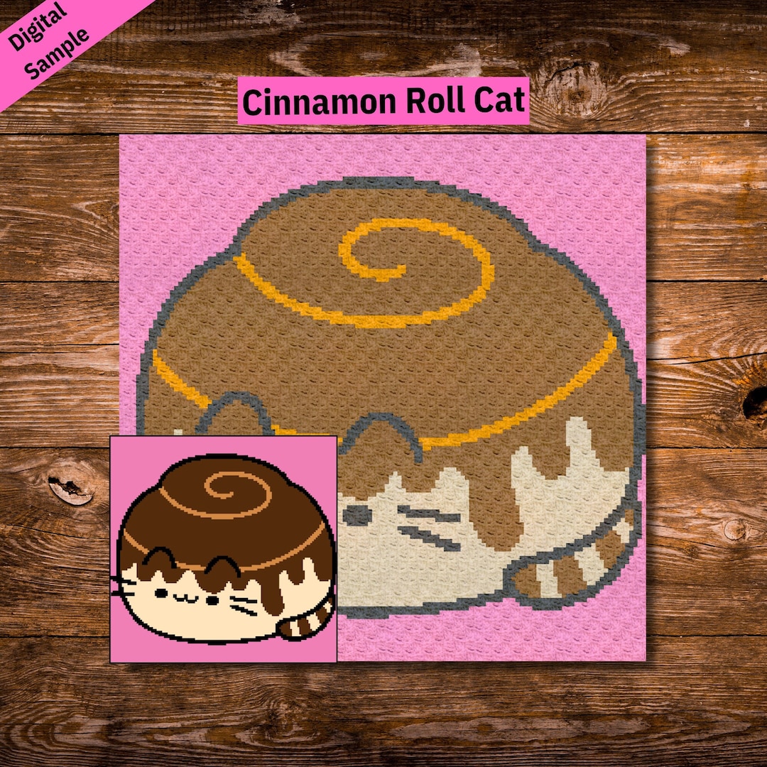 Cinnamon Roll Cat C2C Crochet Blanket Pattern & Graph, Cat Crochet ...
