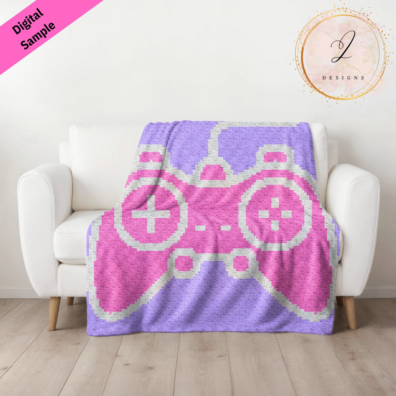 Pink Game Controller C2C Crochet Blanket Pattern & Graph, Video Game ...
