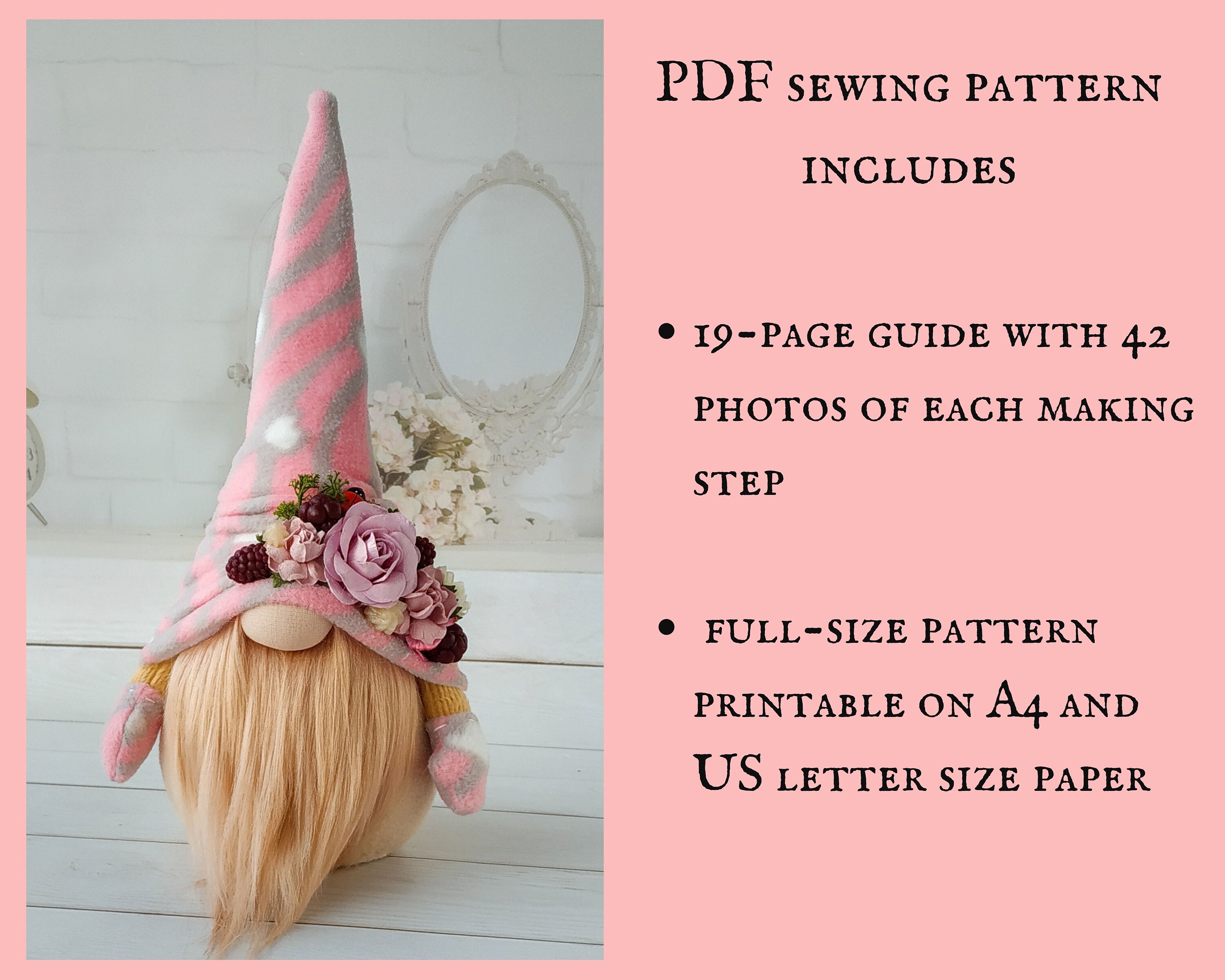 Gnome PDF Sewing Pattern, Scandinavian Gnome Plush Pattern and Tutorial ...