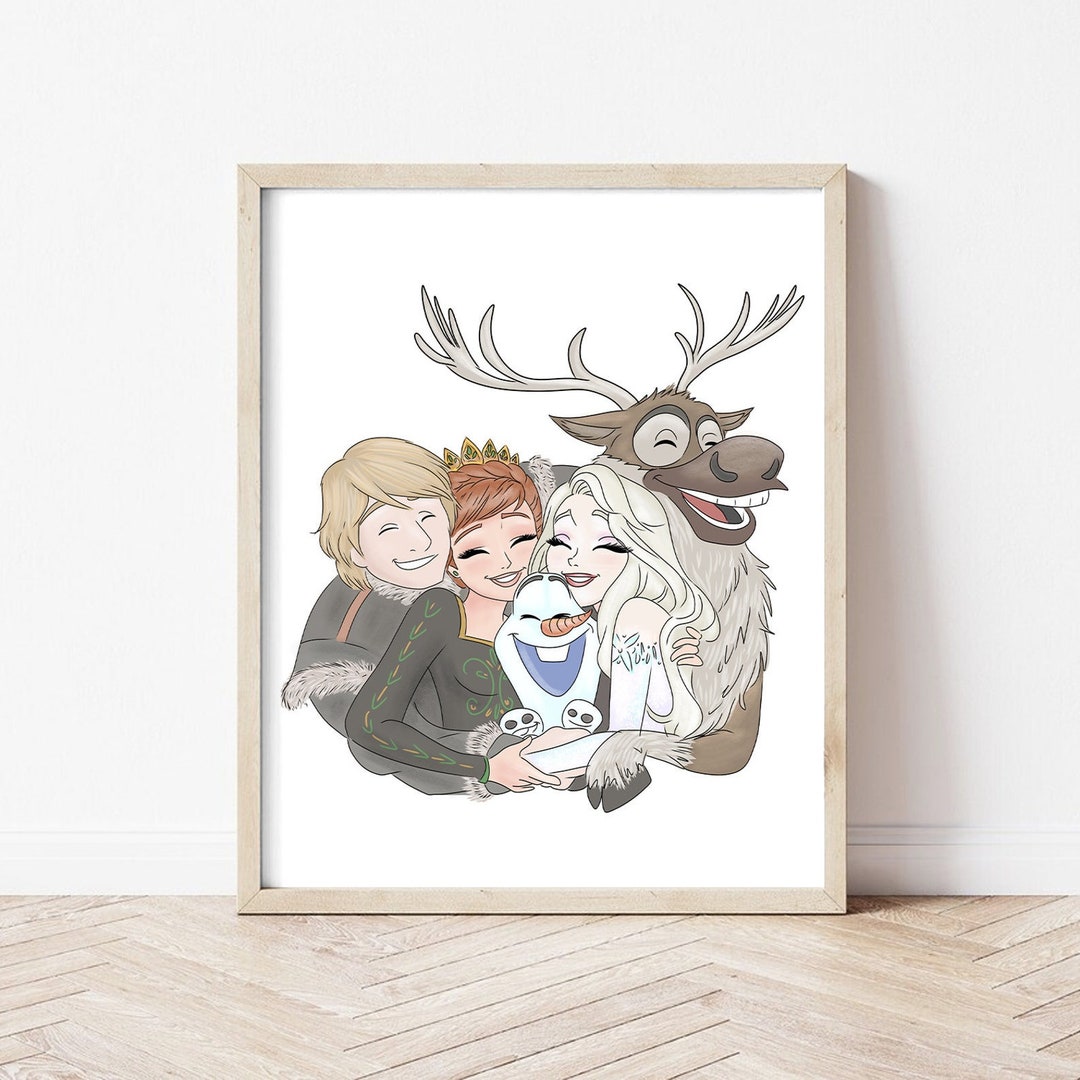 Frozen Wall Art, Elsa Anna Kristoff Olaf and Sven Friend Watercolor Art ...