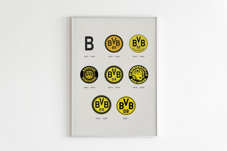 Borussia Dortmund Badge Logo Evolution Poster, Football Posters, Soccer ...