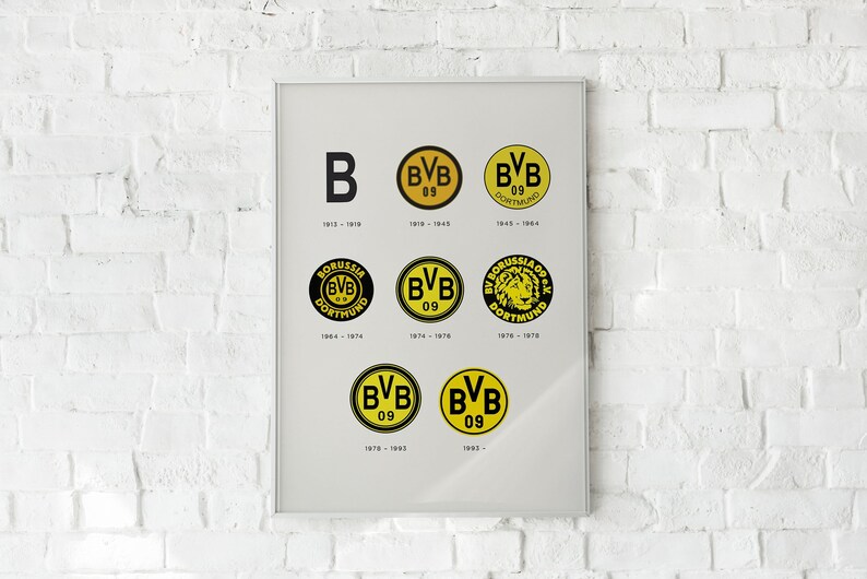 Borussia Dortmund Badge Logo Evolution Poster, Football Posters, Soccer ...