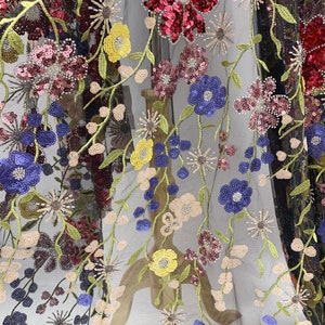 Multicolored Floral Sequin Embroidered Mesh by the Yard - Heavy Beaded ...