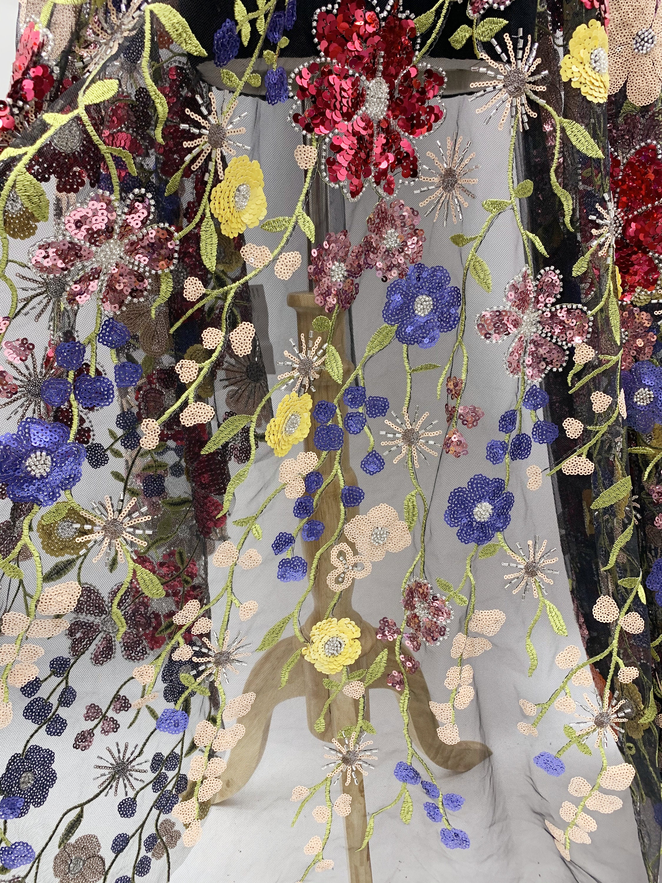 Multicolored Floral Sequin Embroidered Mesh by the Yard - Heavy Beaded ...