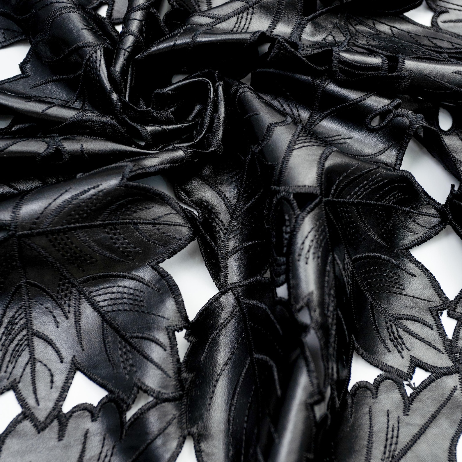 Black PU Laser Cut Leaf Lace Fabric by the Yard – High-fashion Designer ...