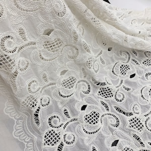 Cord Embroidery Cotton Voile Ivory White - Wedding Dress Sewing Fabric ...