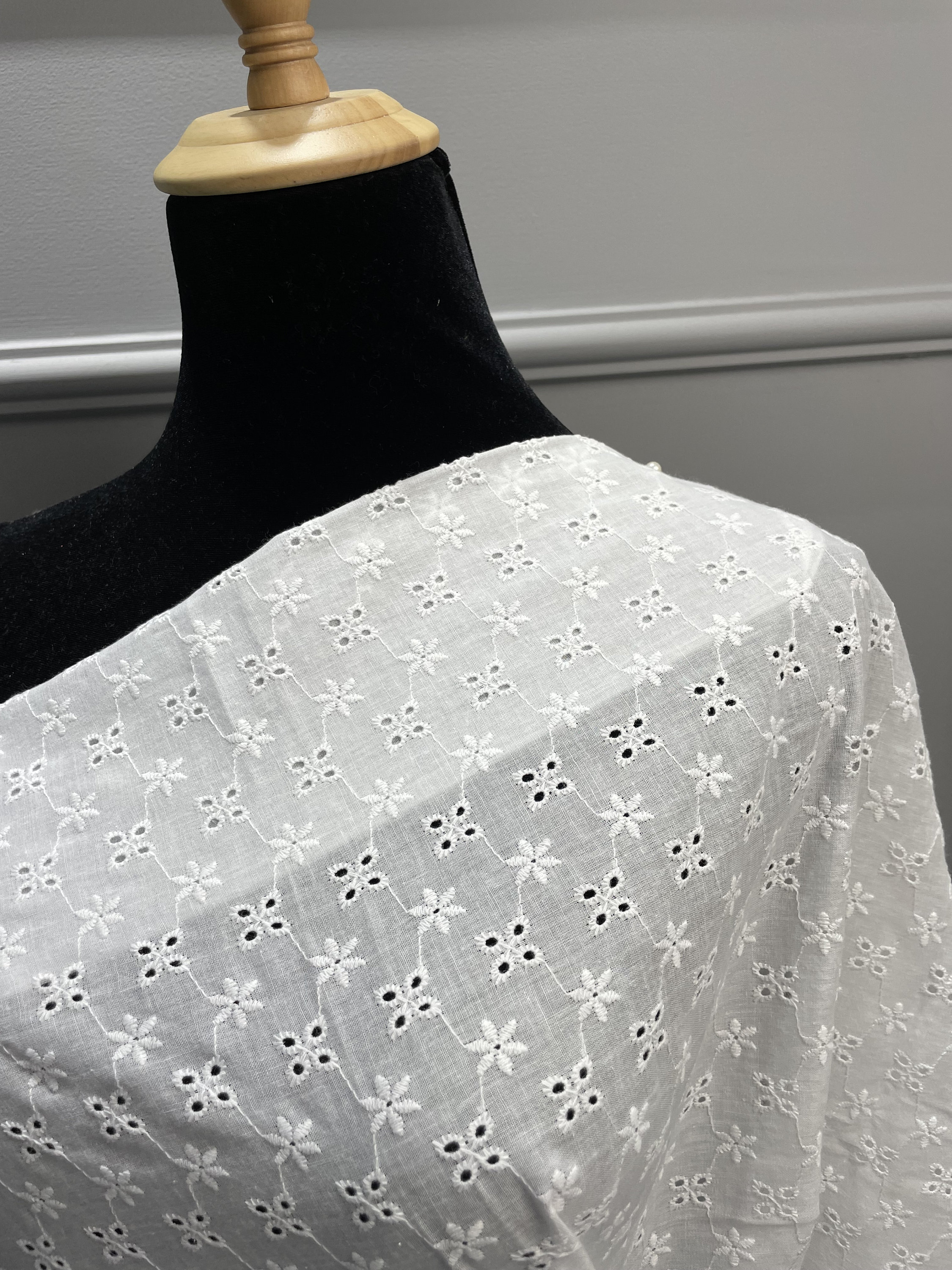 Ivory White Embroideried Floral Eyelet Fabric by the Yard - 100% Cotton ...