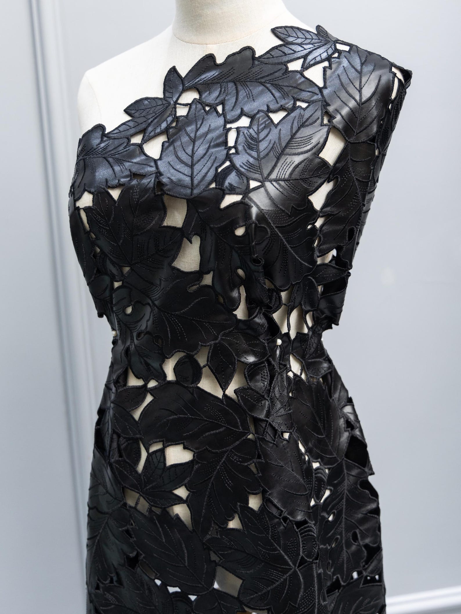 Black PU Laser Cut Leaf Lace Fabric by the Yard – High-fashion Designer ...