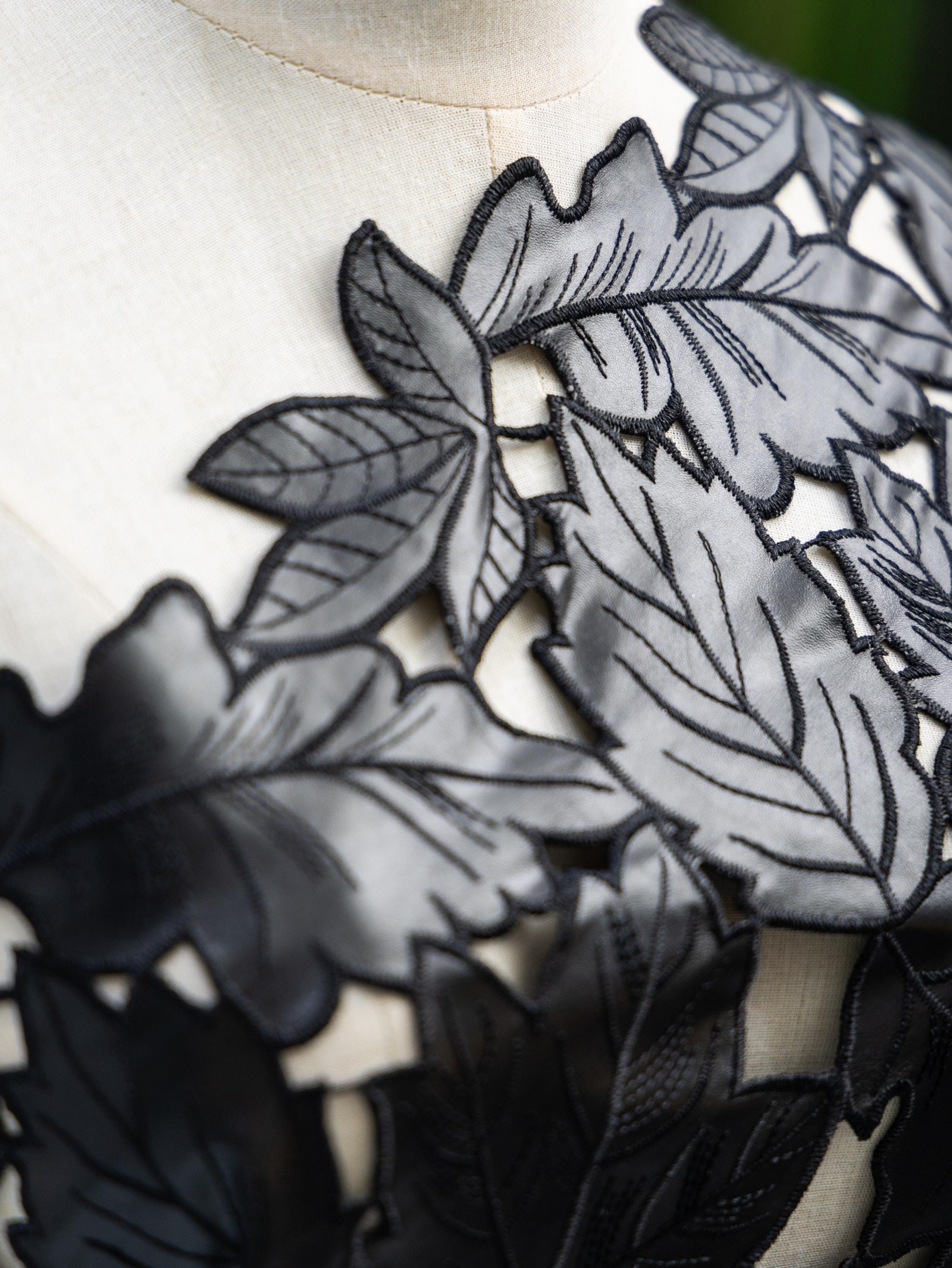 Black PU Laser Cut Leaf Lace Fabric by the Yard – High-fashion Designer ...