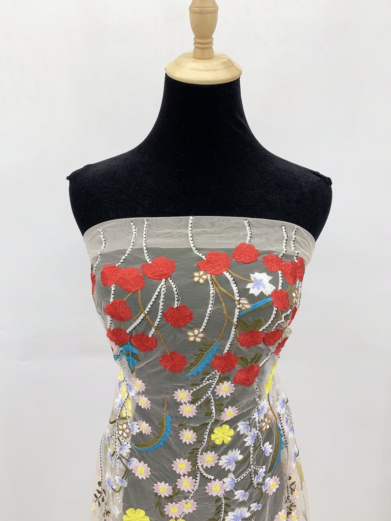 Sheer Mesh Fabric - Flower Design Mesh Lace by Yard - Summer Dress ...