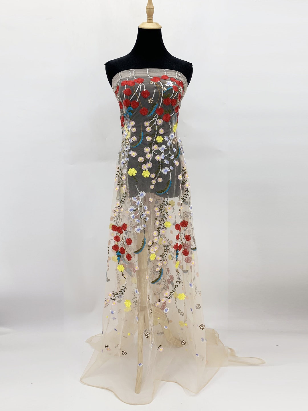 Sheer Mesh Fabric - Flower Design Mesh Lace by Yard - Summer Dress ...