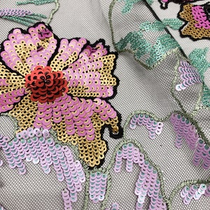 Floral Sequin Apparel Fabric by the Yard - Polyester Mesh Embroidered ...