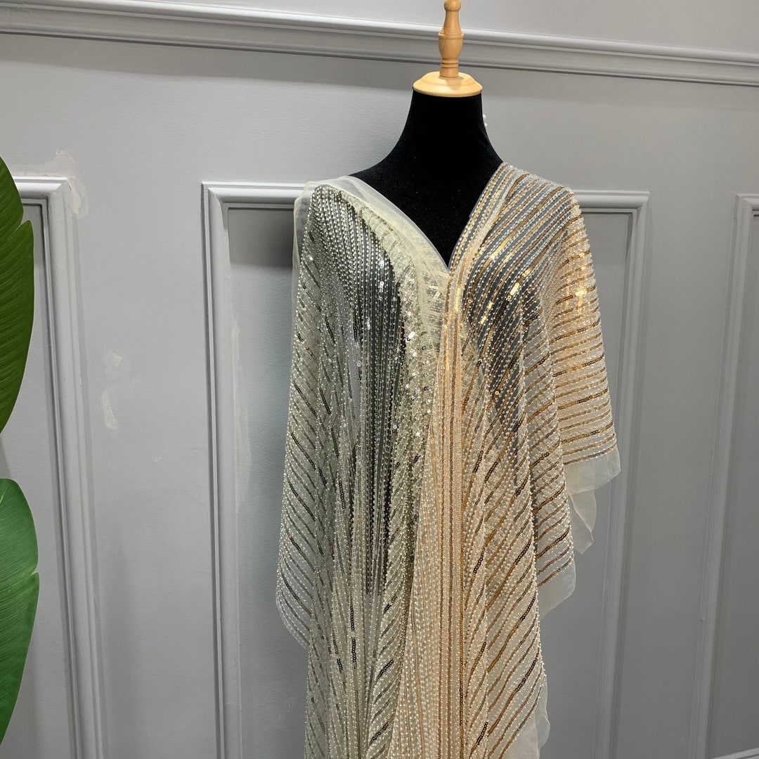 Gold Striped Sequin Embroidered Mesh by the Yard - Bridal Lace Fabric ...