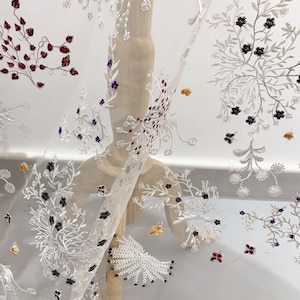 Sheer Mesh Fabric - Ivory White Flower Design Mesh Lace by Yard ...