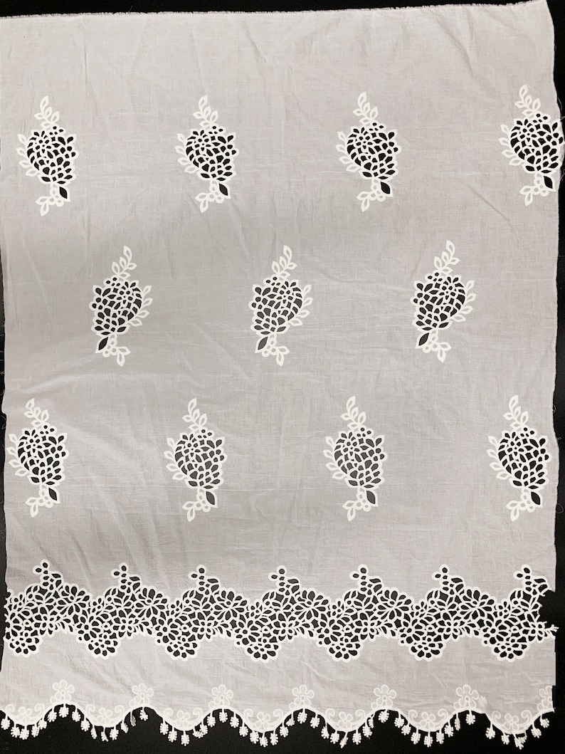Designer's Laser-cut Fringe Border Embroidered Fabric by the Yard ...