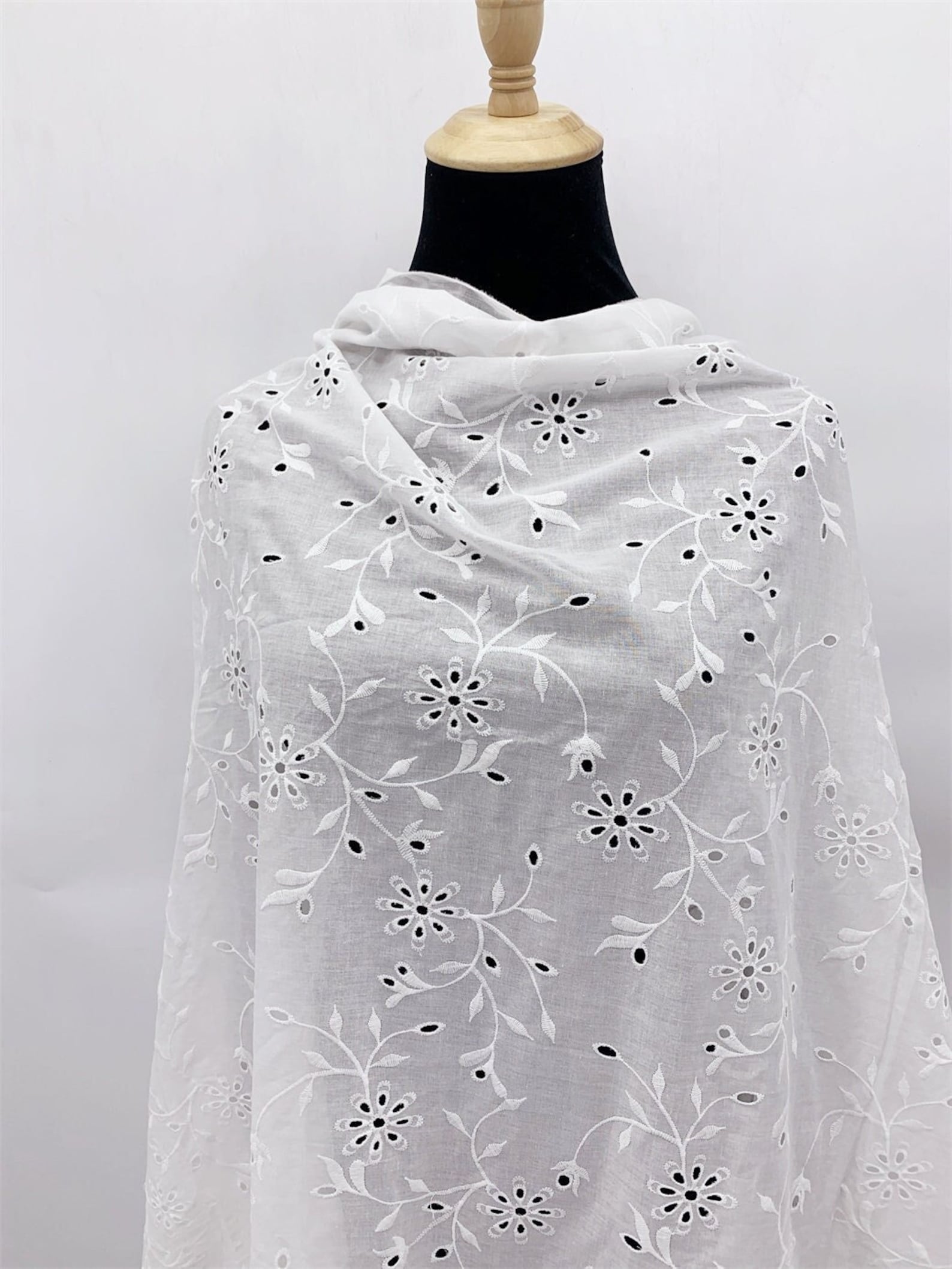Eyelet Embroidery on White Cotton Voile Low-cost Fabric - Embroidered ...