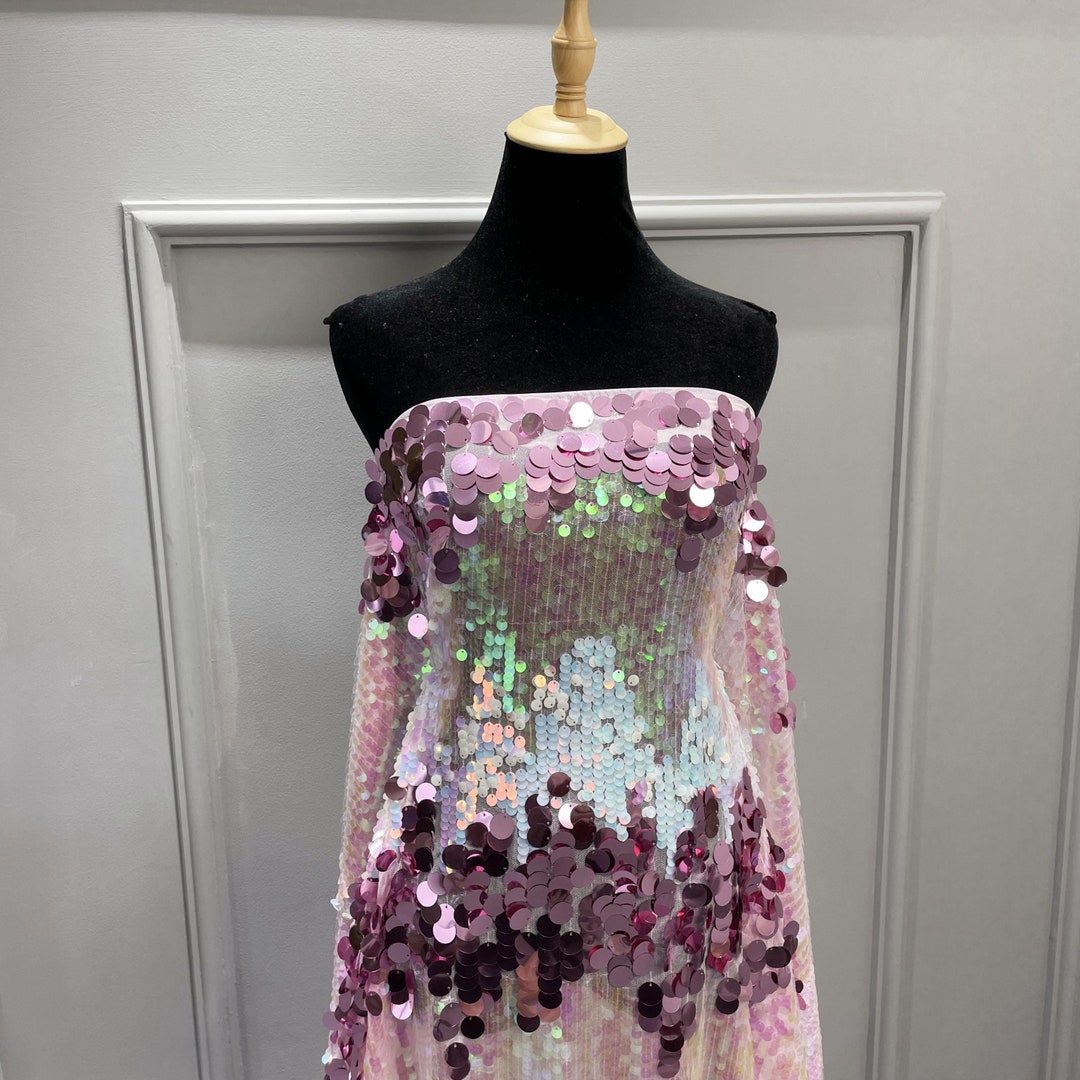 Pink Jumbo Sequin Embroidered Mesh by the Yard - Heavy Beaded Tulle ...